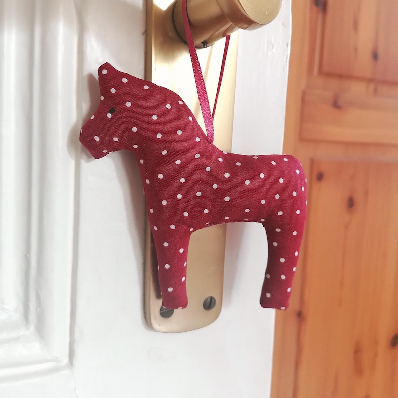 2 Red Dala Horses as Christmas Ornaments // Fabric Ornaments for ...