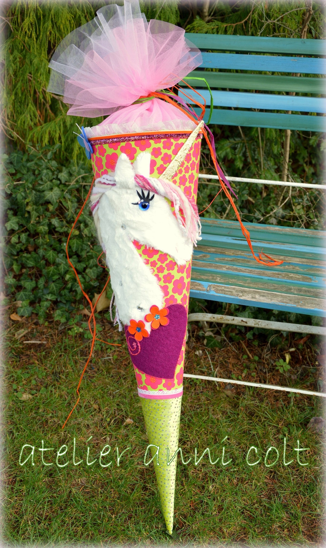 School Cone Unicorn Unicorn School Cone 85 Cm Green Orange Pink 3D - Etsy