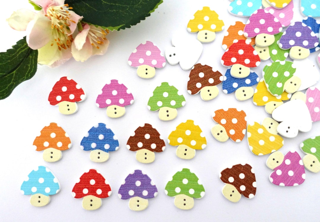 10 Wooden Mushroom Fly Agaric Buttons 22 Mm Button Children's Buttons ...