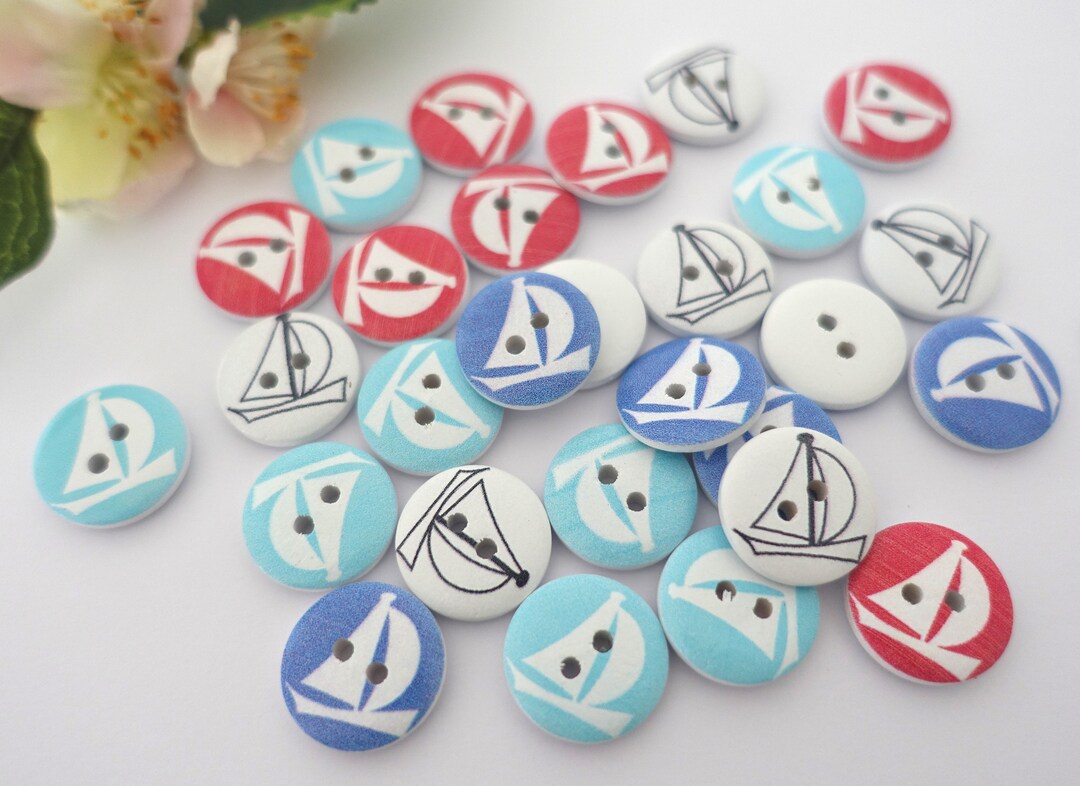 8x Wooden SAILBOAT SHIPS Boat Round Buttons 20 Mm VINTAGE Button ...