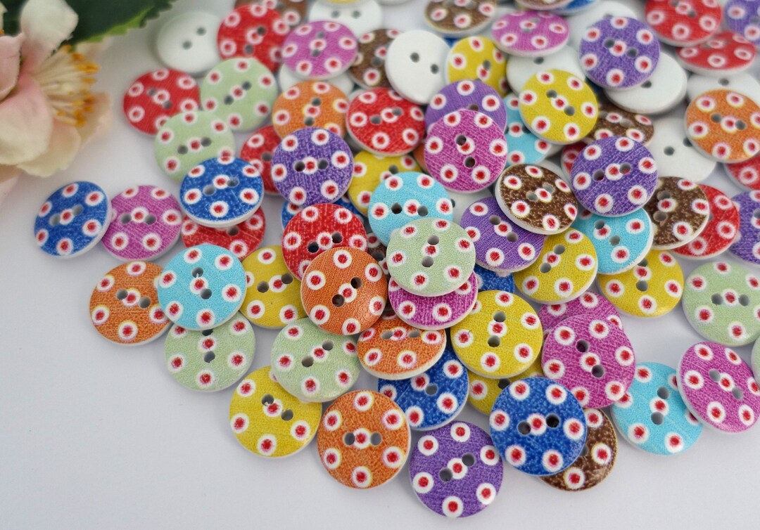 10 Wooden Buttons Round 15 Mm Dots VINTAGE Button Children's Buttons ...