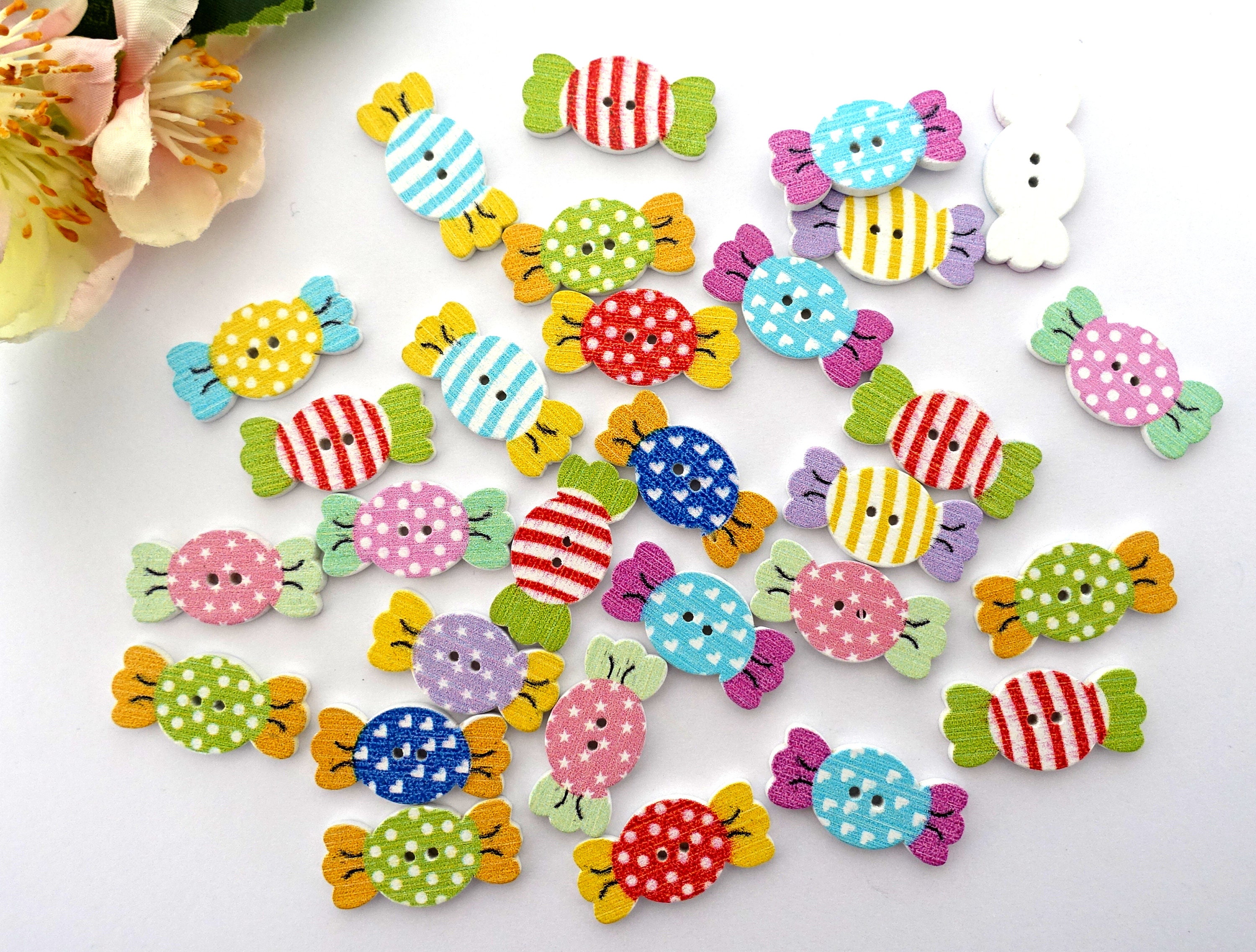 10 Holz Bonbon Candy Knöpfe 12x25 mm Knopf Kinderknöpfe | Etsy