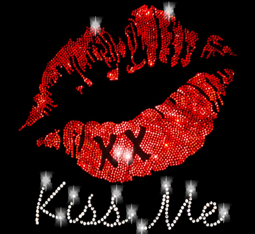 Rhinestone KISS ME Lips Mouth Iron-on Application Rhinestones Love Red ...