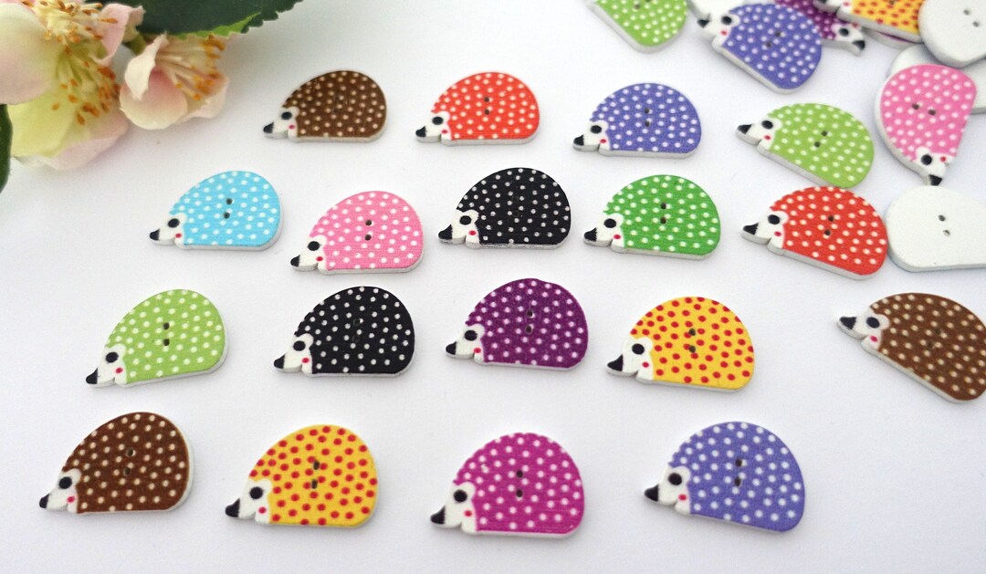 10 Wooden Hedgehog Buttons 22 Mm Button Kids Buttons Baby Buttons Boys ...