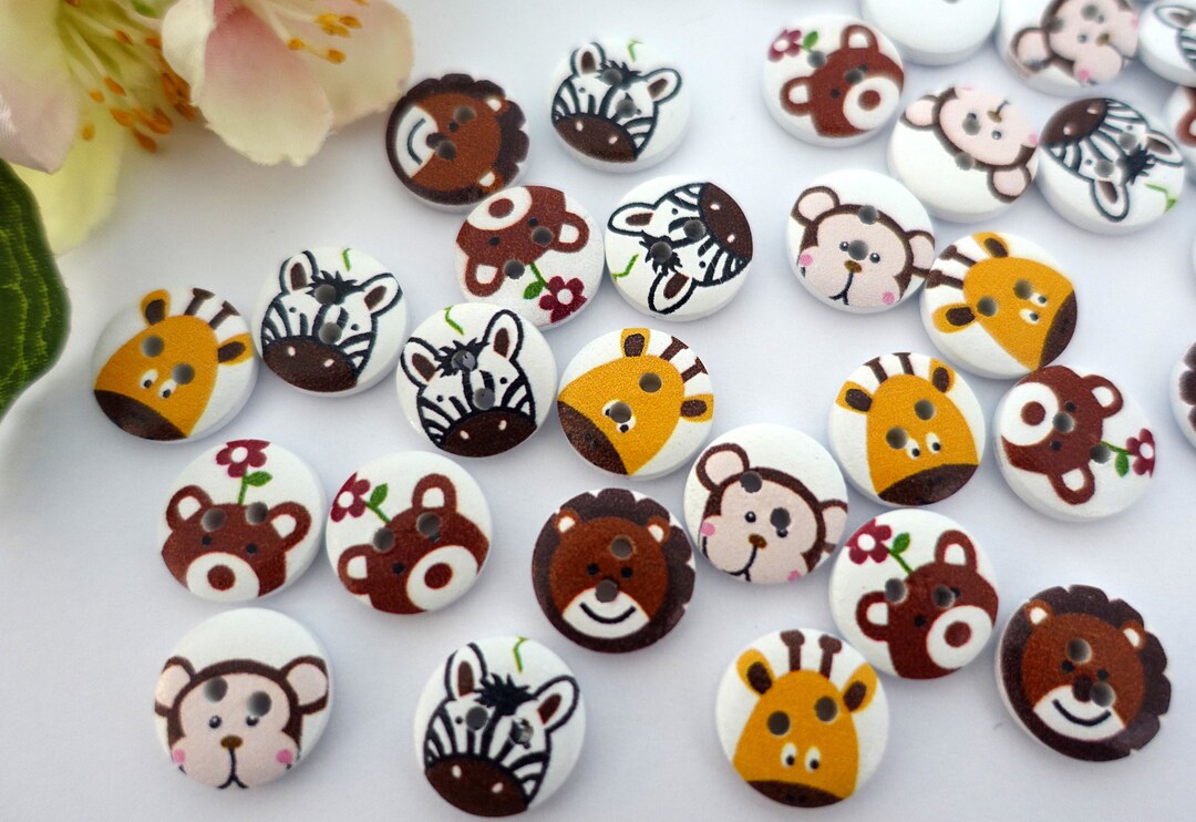 10 Wooden Animals Round Buttons 15 Mm VINTAGE Button Children's Buttons ...
