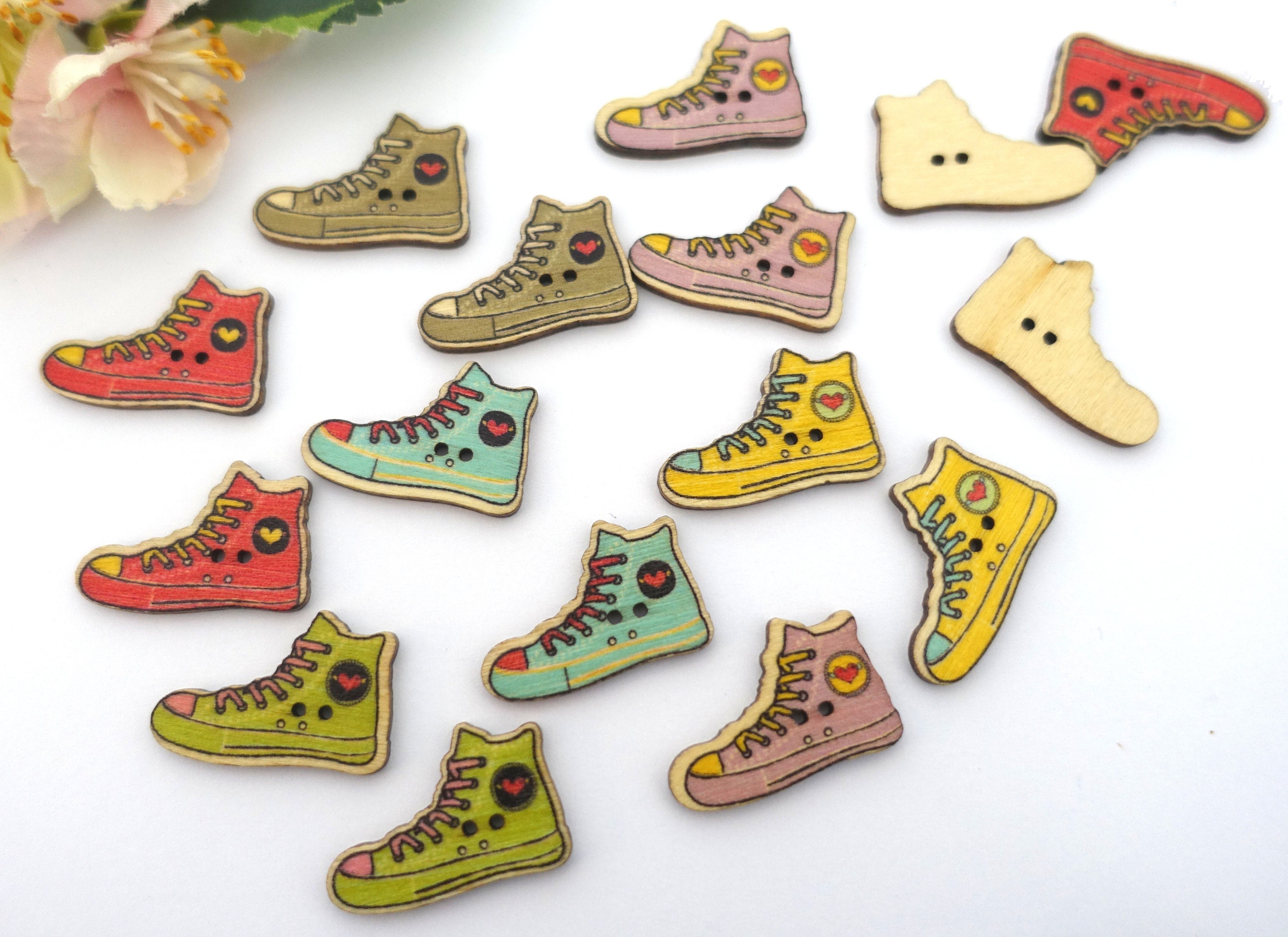 6 Wooden Buttons Sneakers Shoes Cool Boys 26 X 18 Mm Button - Etsy UK