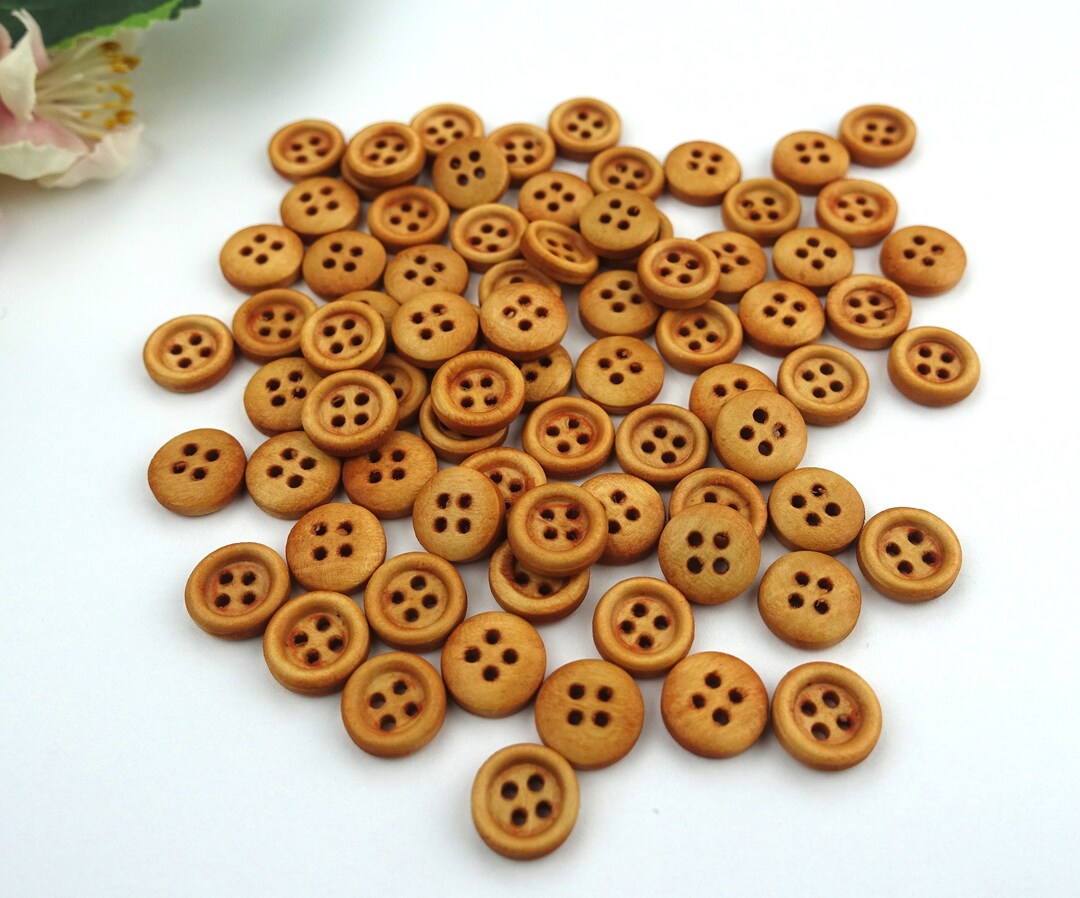 10 Wooden Round Buttons 10 Mm Brown Medium Brown Vintage Retro Button ...