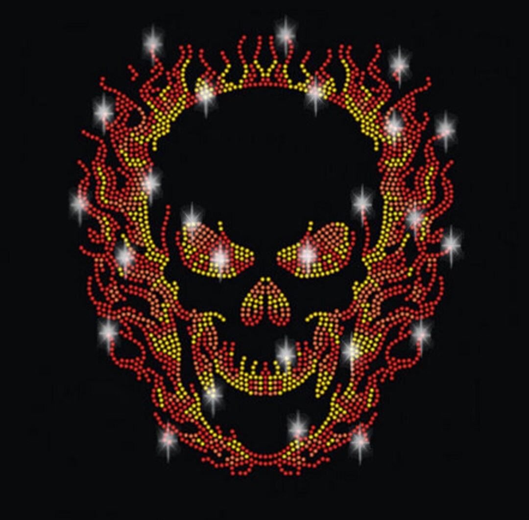 Rhinestone Application Skull Flames Burning Skull Temple Image ...