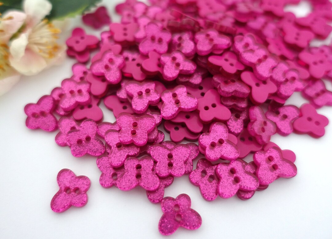 10 Buttons 11 X 13 Mm Glitter Pink Pink Baby Pink Butterfly Plastic ...