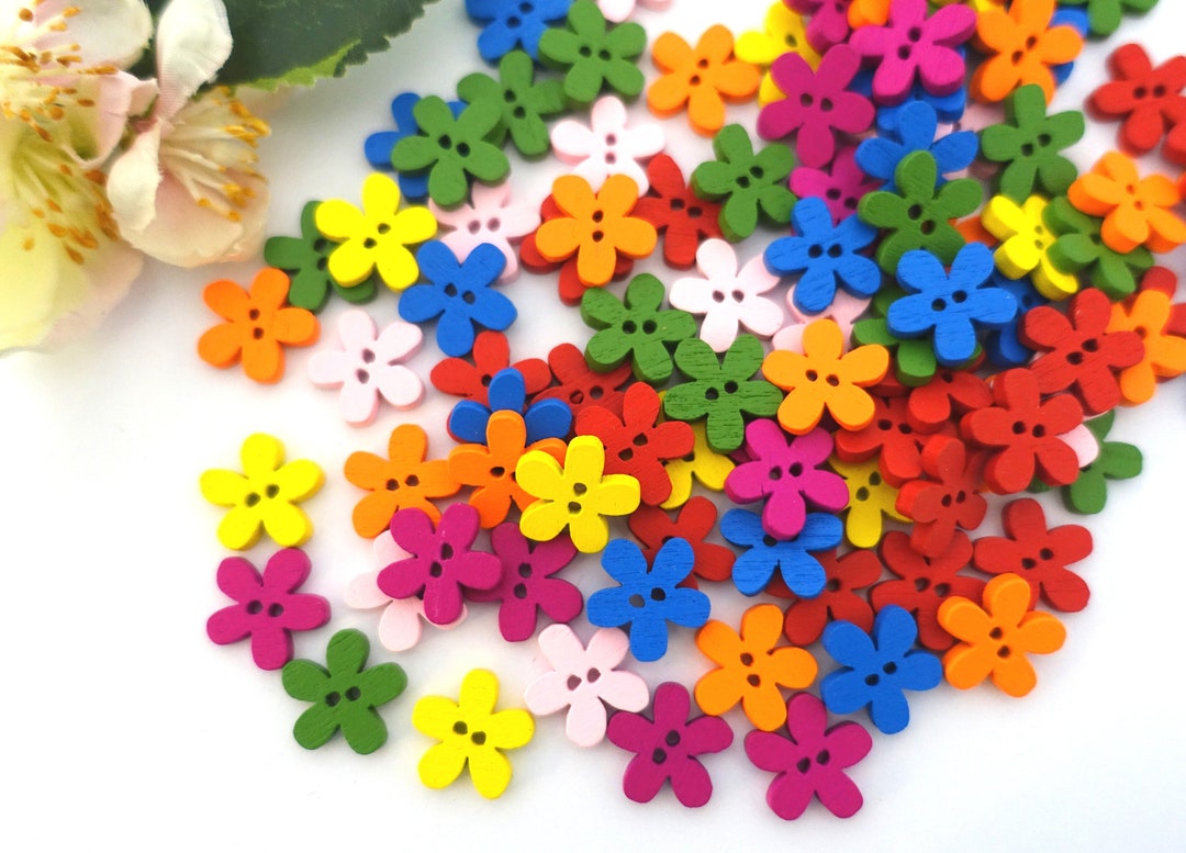 10 Wooden Flower Buttons 15 X 15 Mm Button Flower Children's Buttons ...