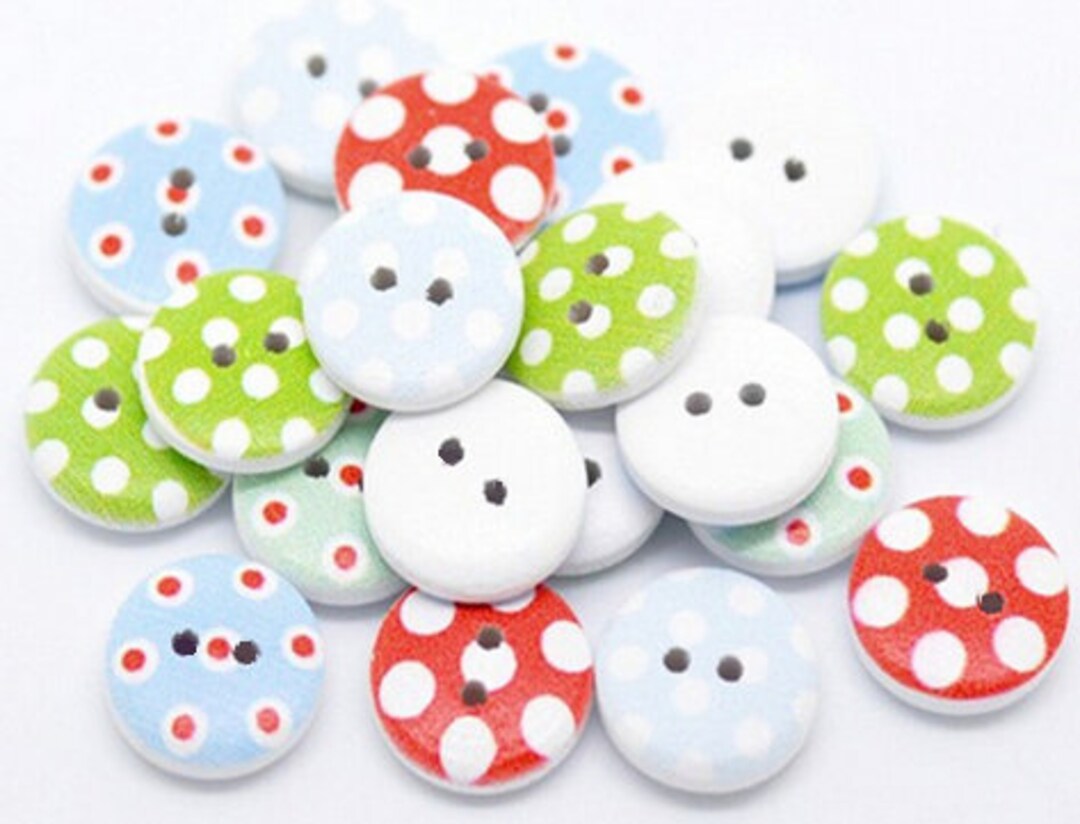 10 Wooden Buttons Round 15 Mm Dots VINTAGE Button Children's Buttons ...