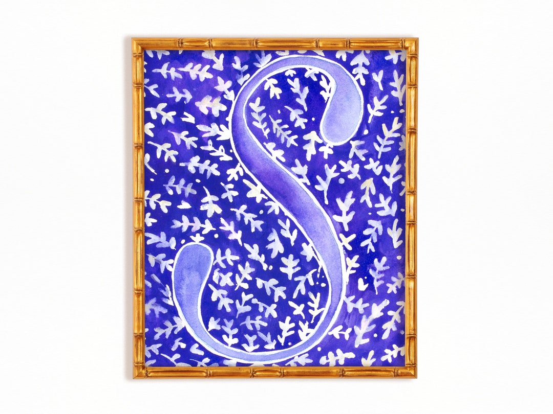 Letter S Art Print. Blue Letter S Painting. Watercolor Initial Art ...