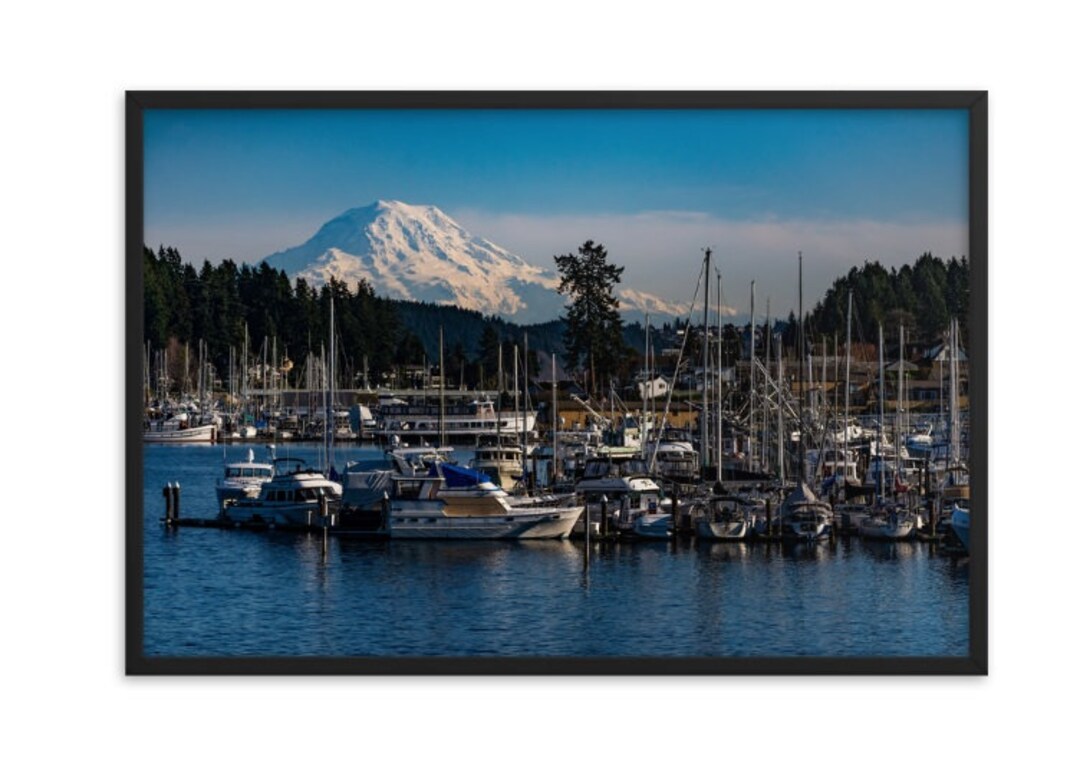 Snowy Mountain Over Marina Framed Print - Etsy
