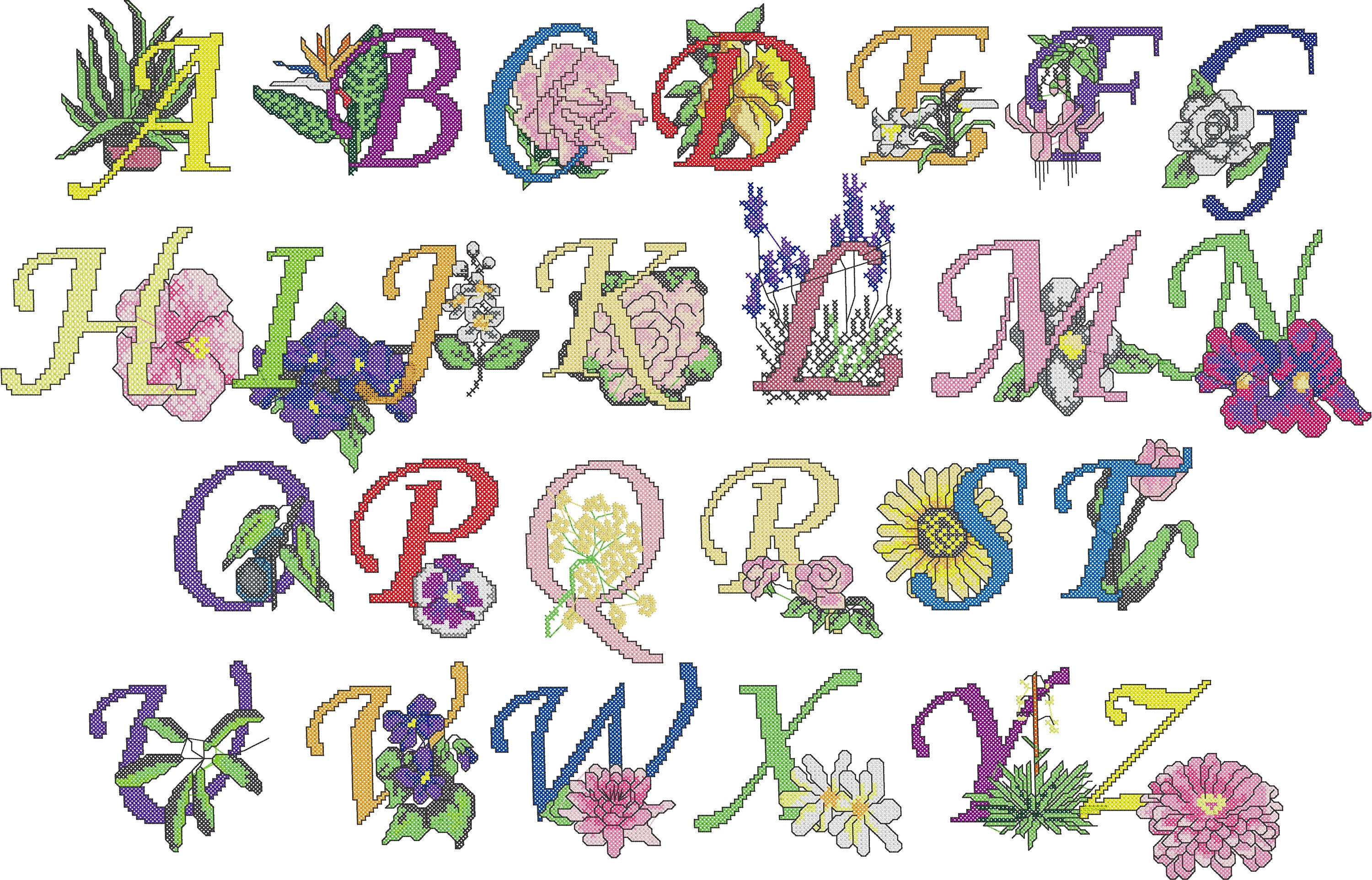 BX Keyboard Letter Fonts Cross Stitch Floral 3 Inch BX - Etsy