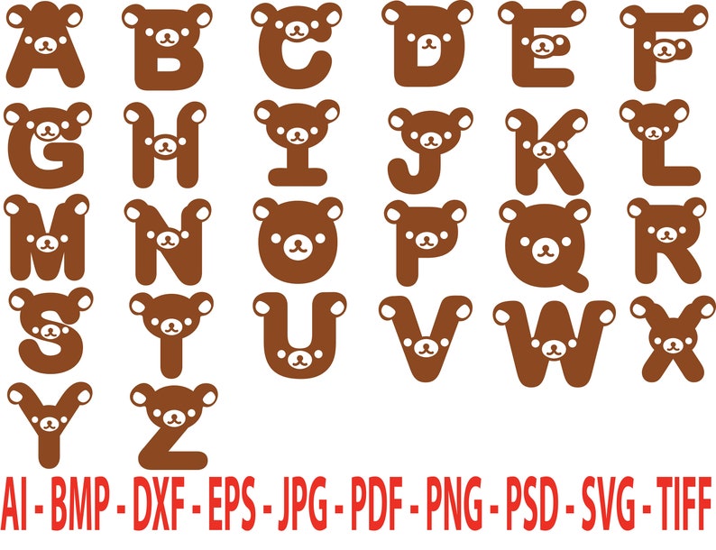 Bear Face ABC Vector Graphics for CRICUT SILHOUETTE Cameo Vinyl Cutters ...