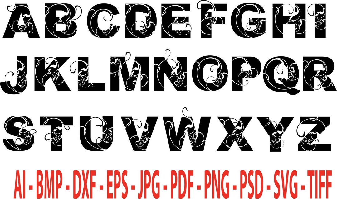 Arial Fancy Alphabet Vector Graphics for CRICUT SILHOUETTE Cameo Vinyl ...