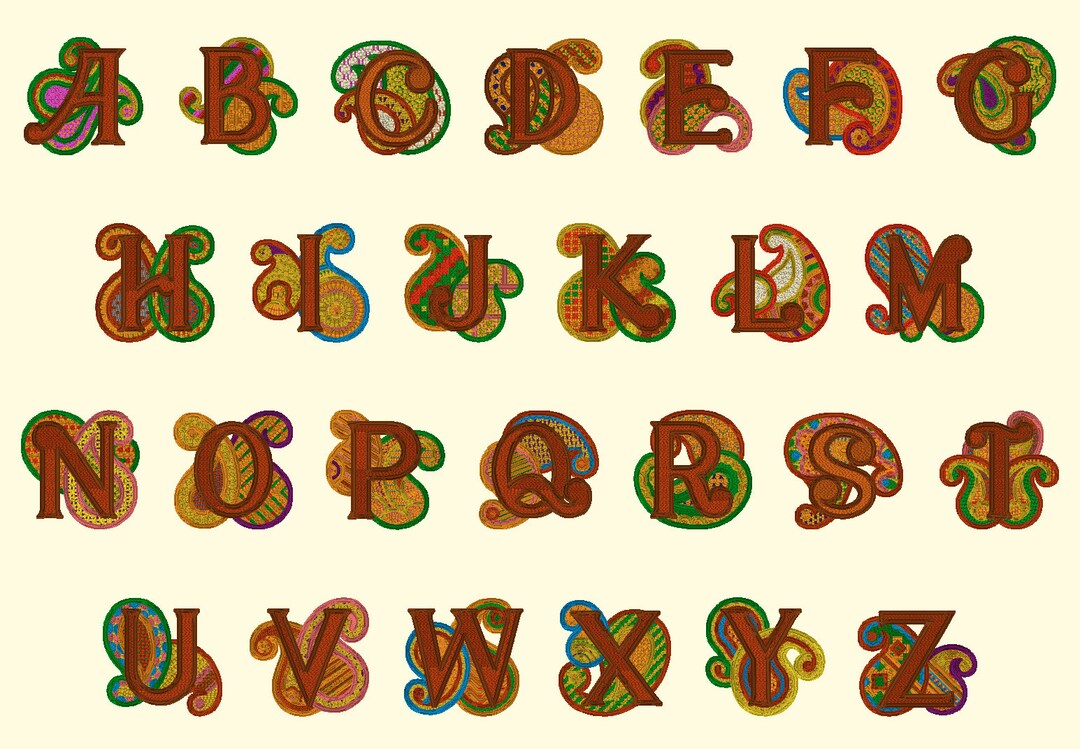 Machine Embroidery Design Letters - PAISLEY Alpha 4 Inch - Etsy
