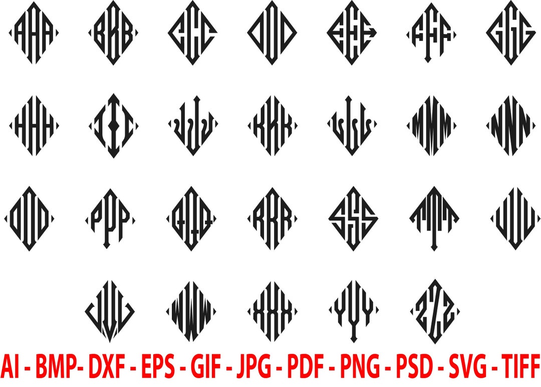 Monogram Diamond Alphabet Vector Files for Graphic Designer Projects - Etsy