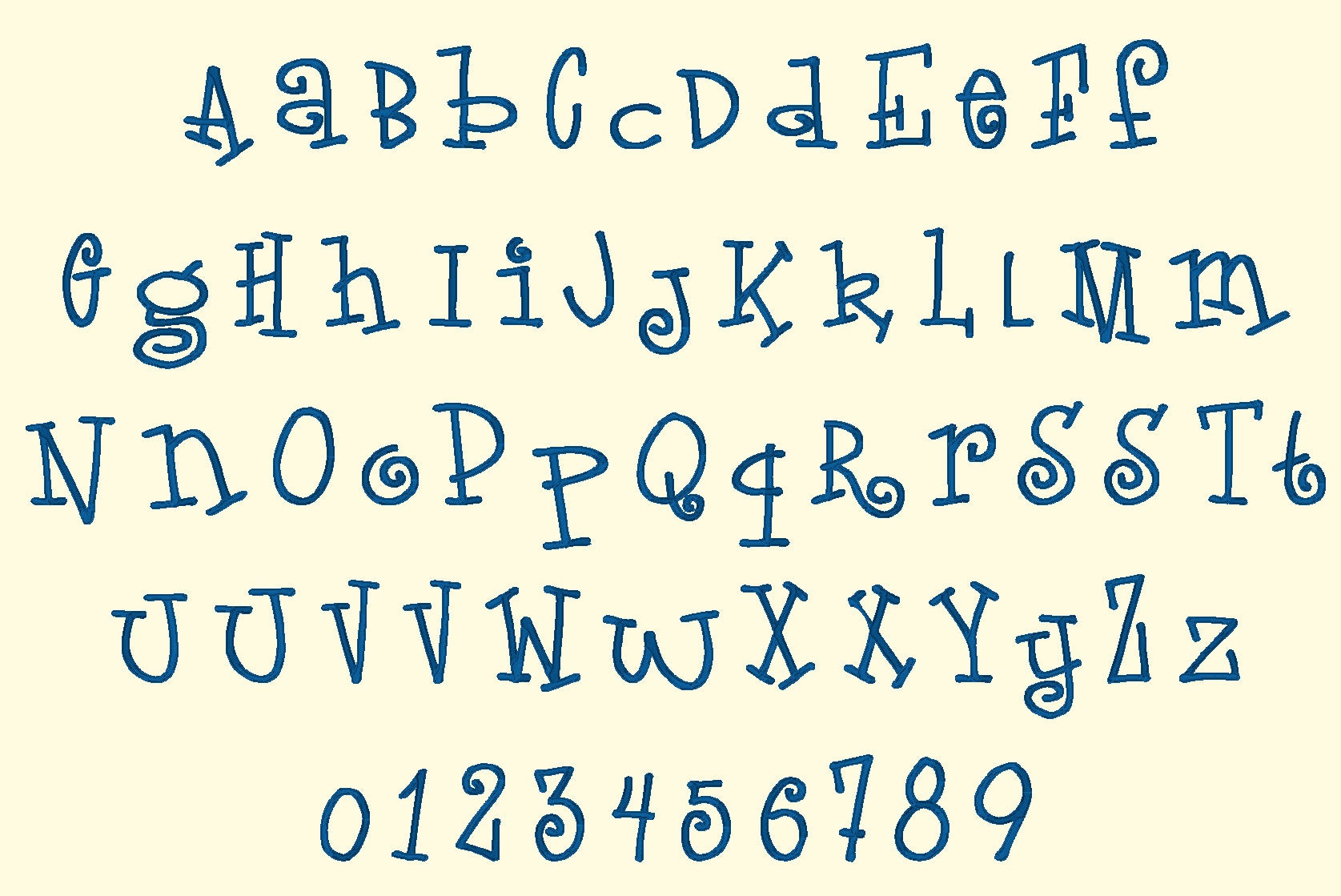 Curly Q Embroidery Font