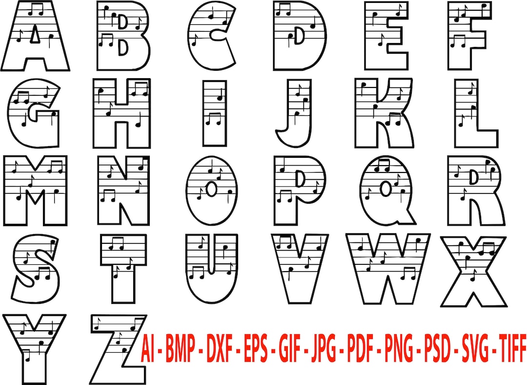 Music Notes Alphabet Graphics Files for CRICUT SILHOUETTE Cameo Cutters ...