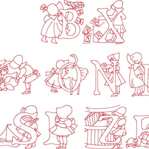 BX Keyboard Letter Fonts - Redwork Sun Bonnet ABC 3.5 Inch - (BX Format ...