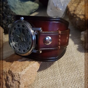 Handcrafted Leather Steampunk "skeleton" Wristwatch, Leather Cuff Watch ...