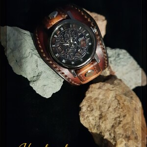 Handcrafted Leather Steampunk Wristwatch, Leather Cuff Watch, Made With ...