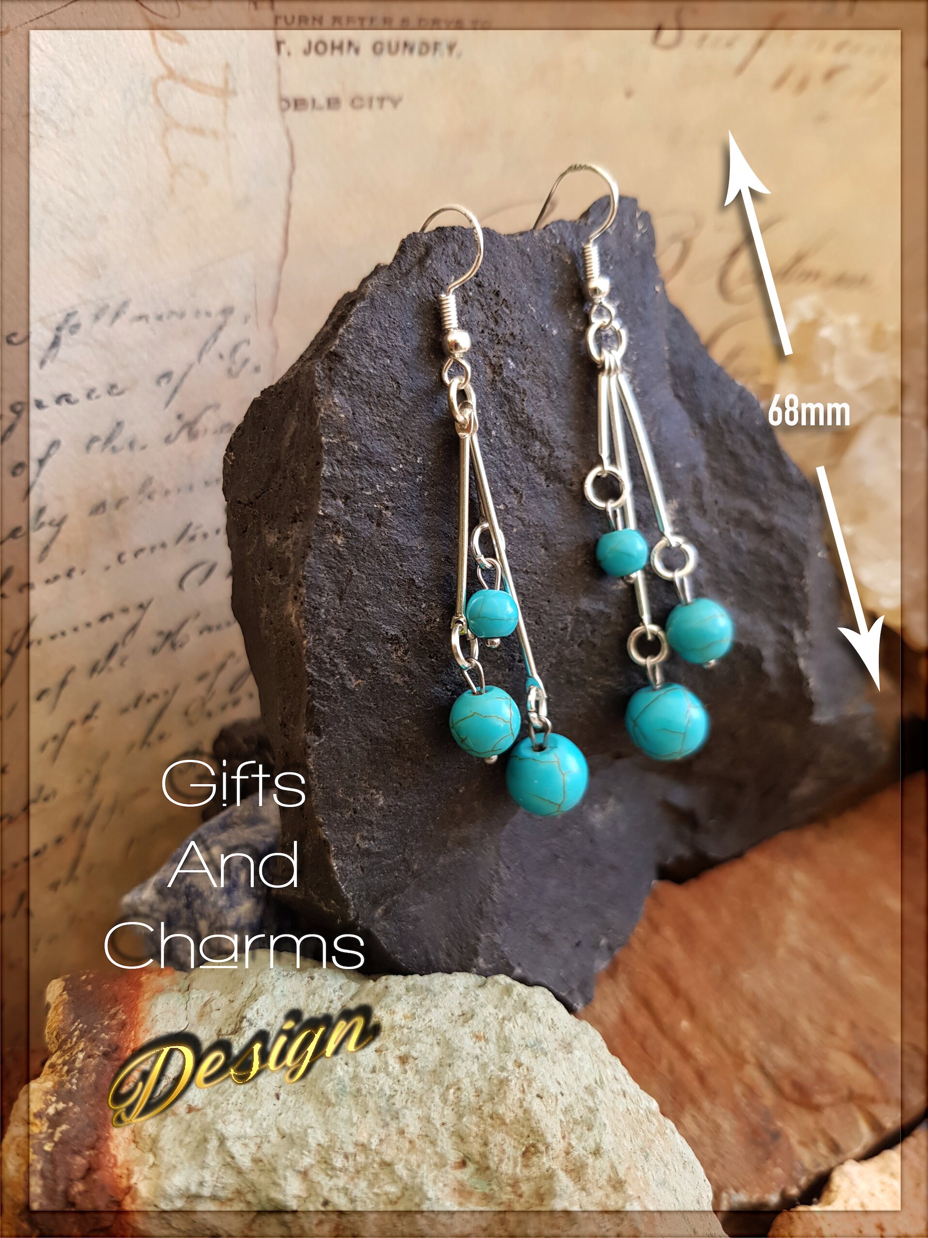 Gorgeous Turquoise Beaded Earrings With Natural Turquoise Gem | Etsy