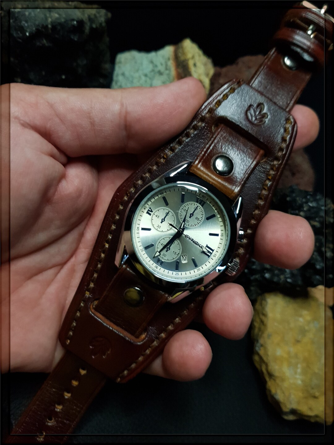 Handcrafted Leather Steampunk Wristwatch, Date, Leather Cuff Watch ...