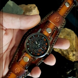 Handcrafted Leather Steampunk Wristwatch, Leather Cuff Watch, Made With ...