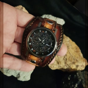 Handcrafted Leather Steampunk Wristwatch, Leather Cuff Watch, Made With ...