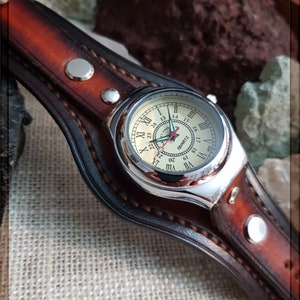 Handcrafted Leather Steampunk Wristwatch, Leather Cuff Watch, Made With ...