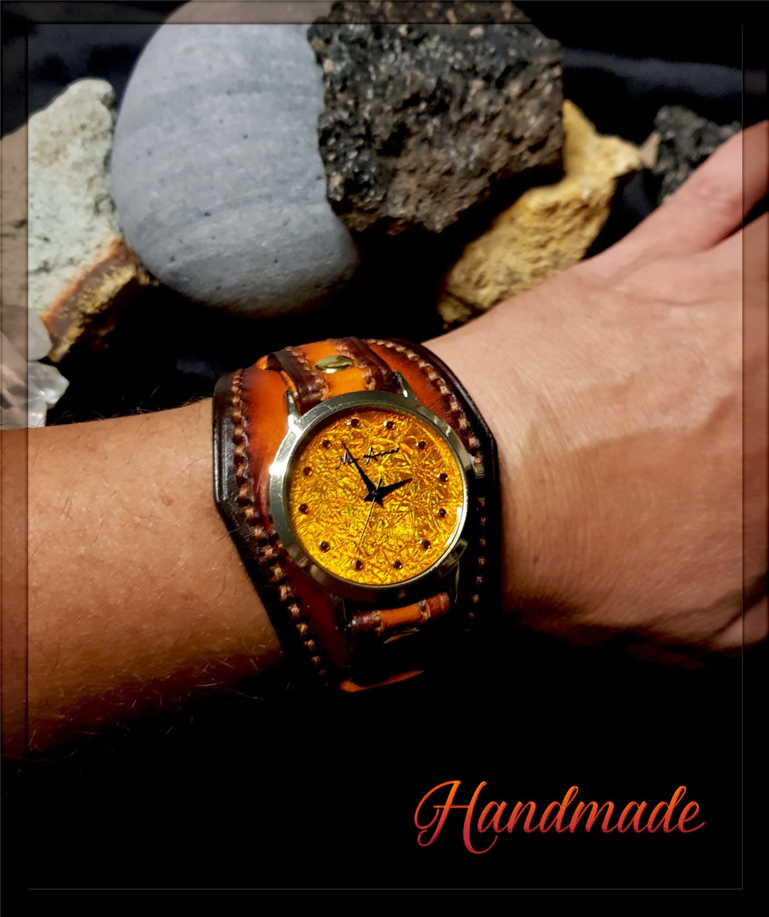 Handcrafted Leather Steampunk Wristwatch, Leather Cuff Watch, My ...