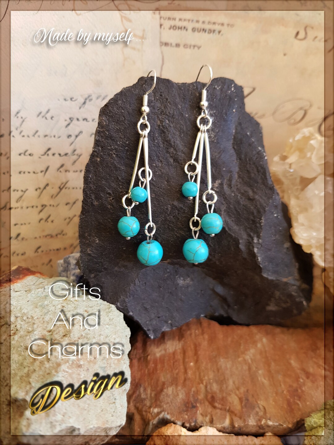 Gorgeous Turquoise Beaded Earrings With Natural Turquoise Gem and 925 ...