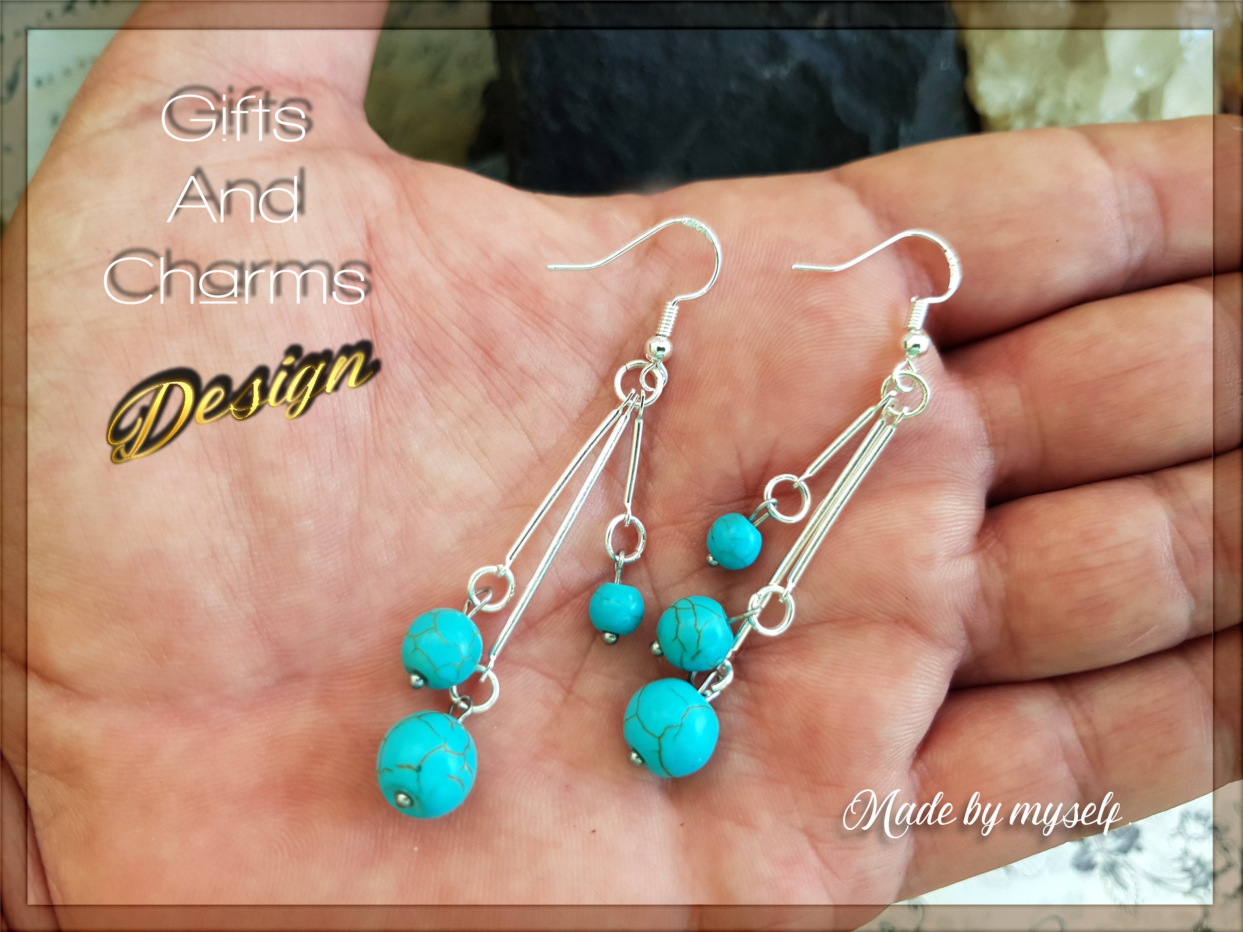 Gorgeous Turquoise Beaded Earrings With Natural Turquoise Gem | Etsy