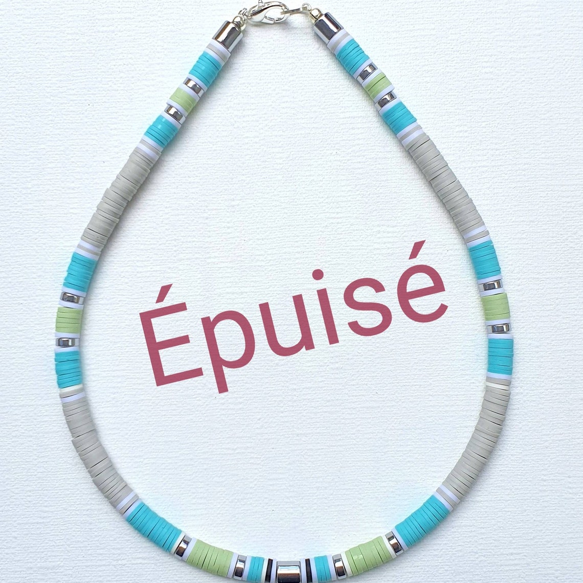 Collier heishi de surfeur blanc turquoise et vert amande. - Etsy France