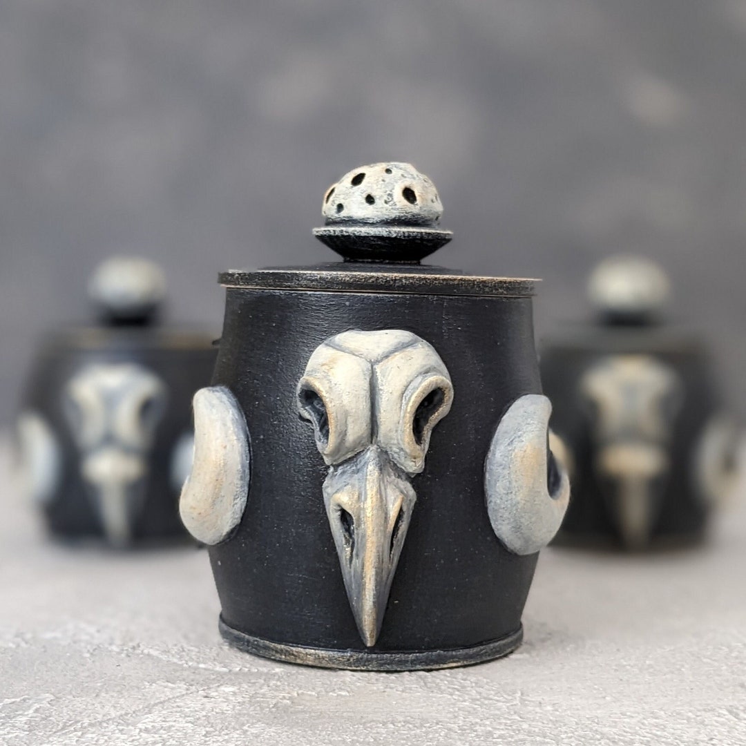 Crow Raven Skull Salt Cellar With Lid // Wooden Container // - Etsy