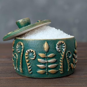 Small Salt Box With Lid // Emerald Green Salt Pot // Forest Witch Salt ...
