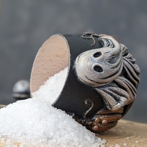 Ghost Cute Goth Gifts Salt Cellar With Lid Wooden Salt Holder Pinch Pot ...