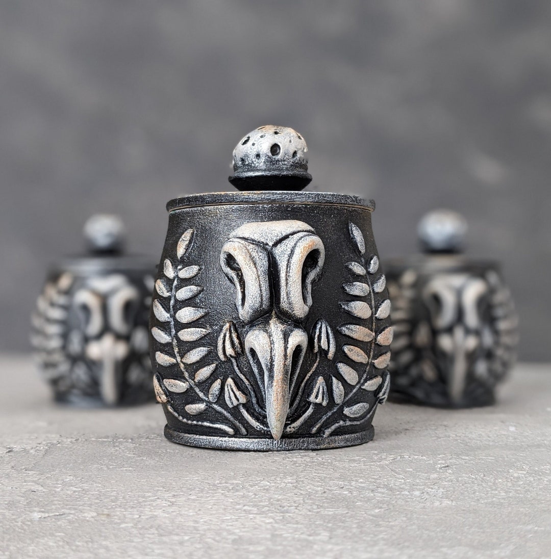 Raven Skull Salt Cellar Wooden Salt Holder Gothic Style Decor Creepy ...