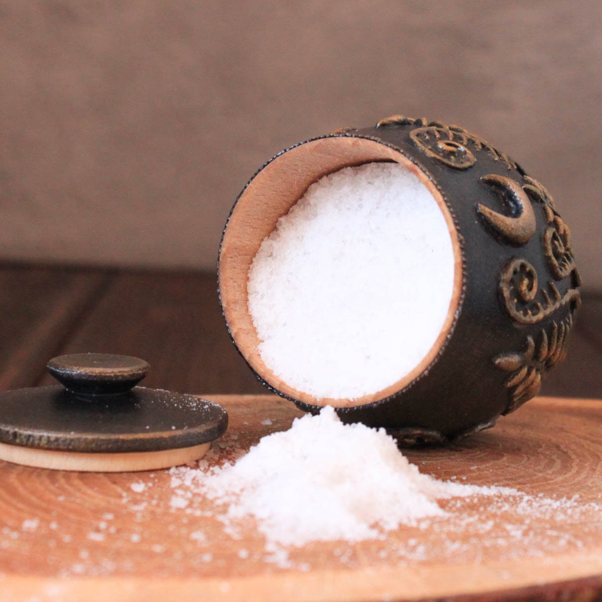 Wood salt cellar with lid Fiddlehead fern | Etsy