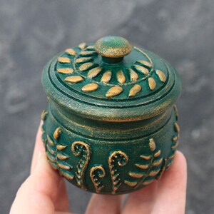 Small Salt Box With Lid // Emerald Green Salt Pot // Forest Witch Salt ...