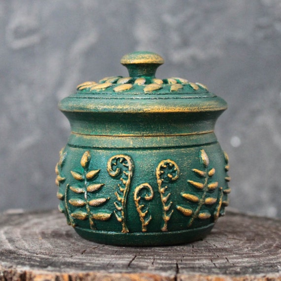 Small Salt Box With Lid // Emerald Green Salt Pot // Forest - Etsy