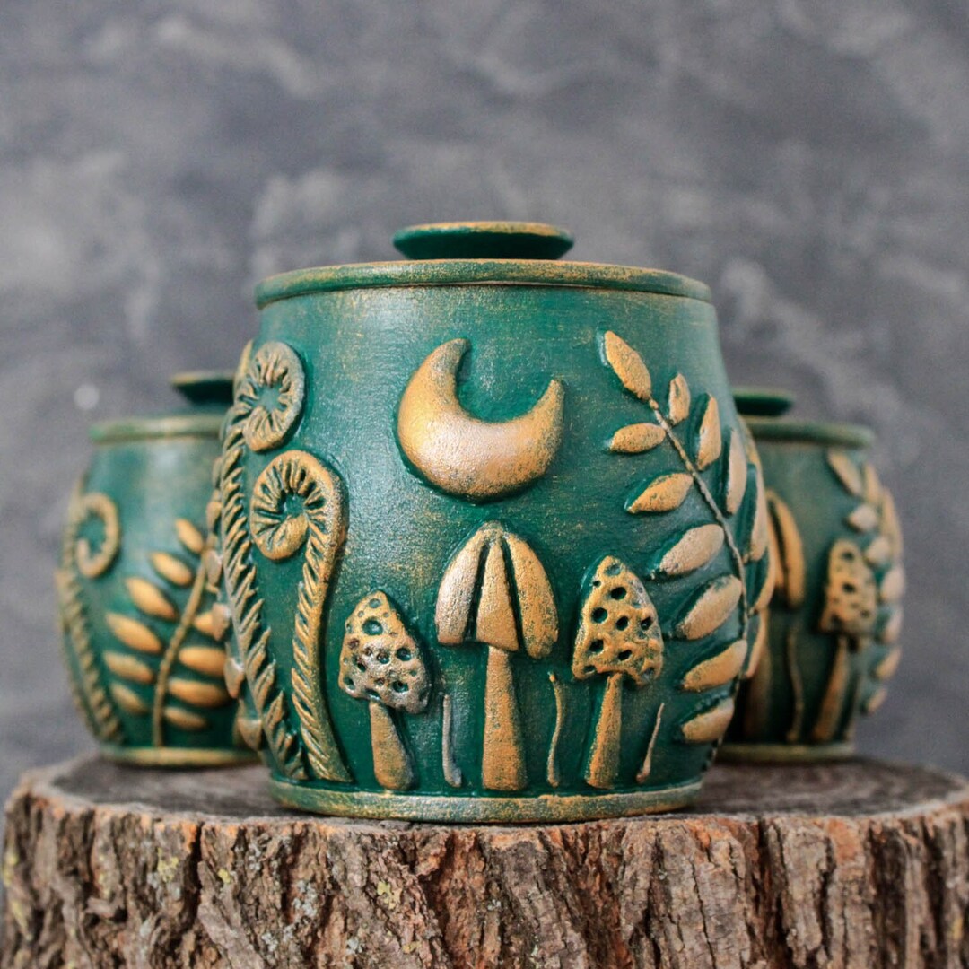 Emerald Green Mushroom Container Wood Canister With Lid - Etsy