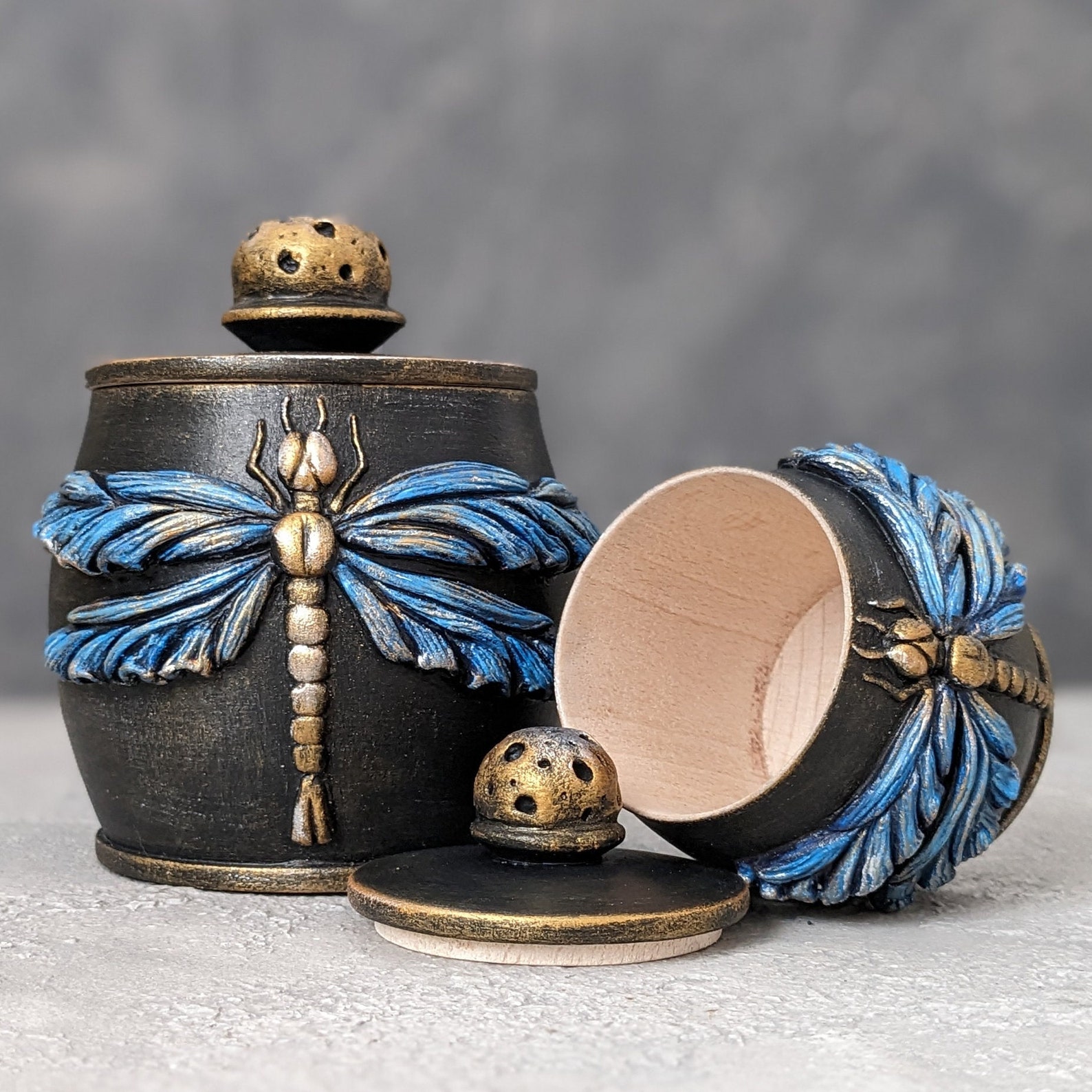 Dragonfly Small Salt Cellar With Lid Wooden Container Forest Witch ...