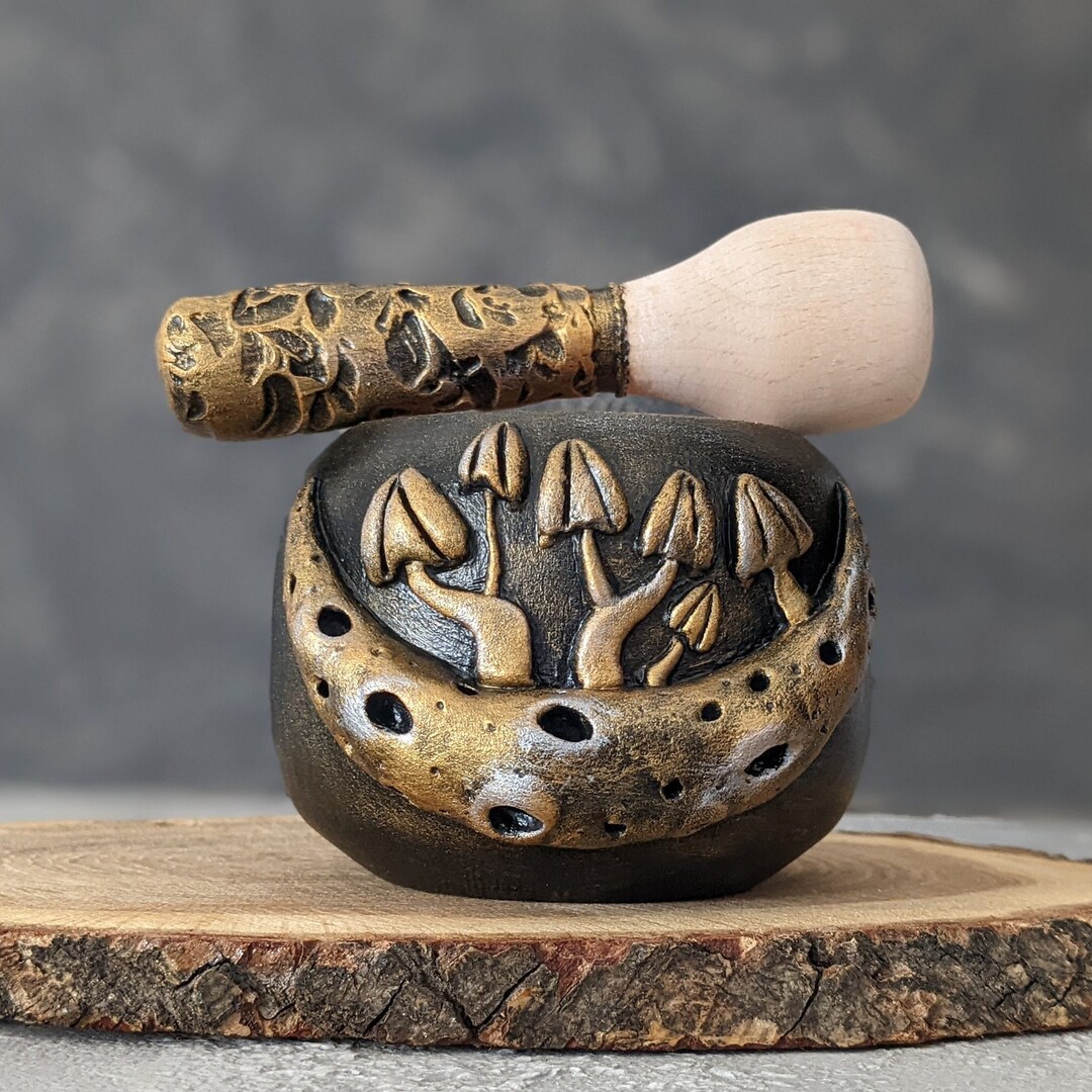 Gold Mortar and Pestle Witch Mushroom Moon - Etsy