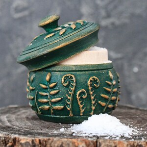 Small Salt Box With Lid // Emerald Green Salt Pot // Forest Witch Salt ...