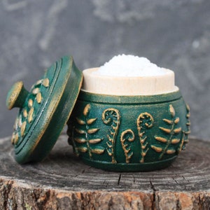 Small Salt Box With Lid // Emerald Green Salt Pot // Forest Witch Salt ...