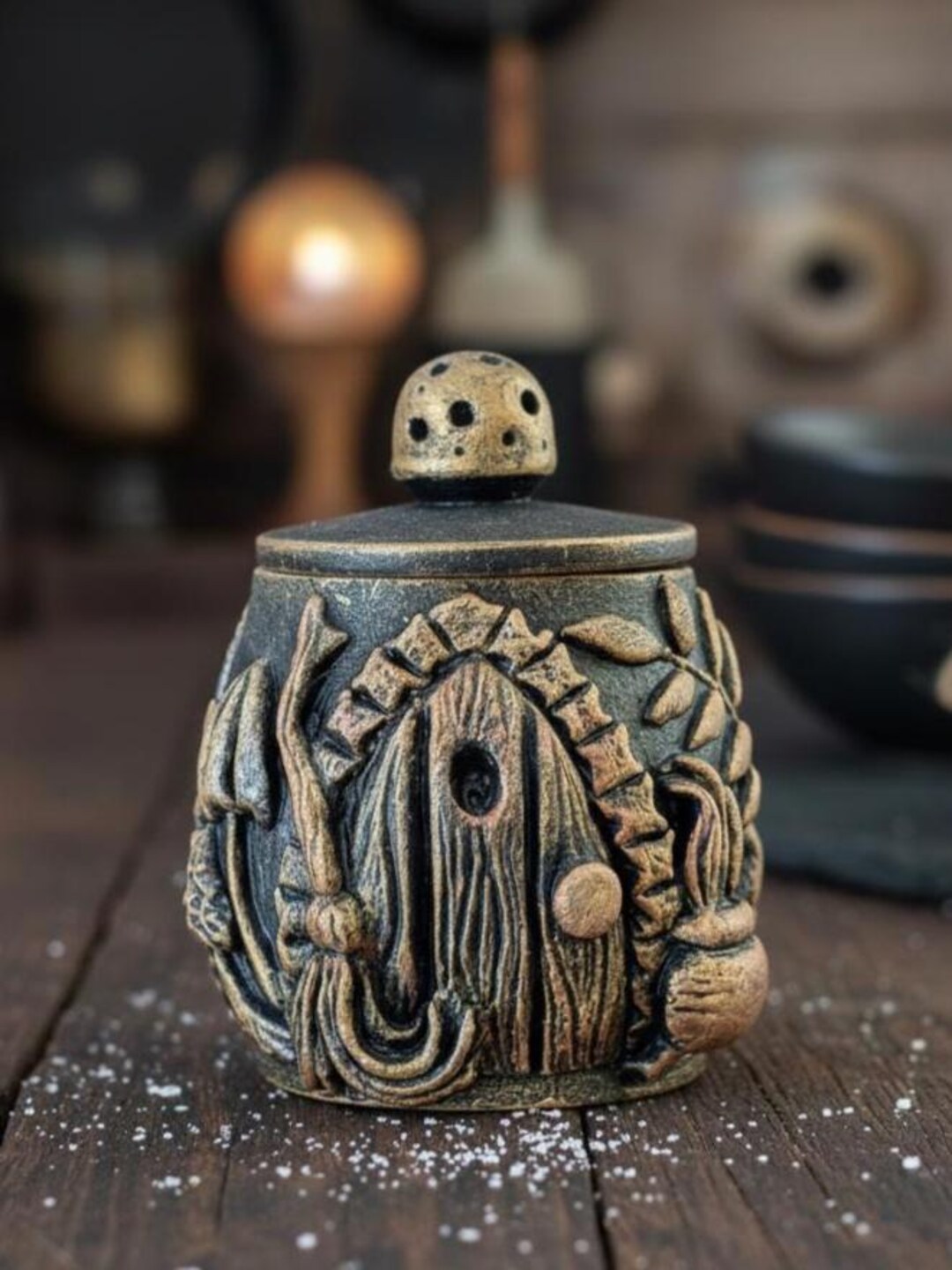 Fairies Door With Magic Broom / Small Salt Cellar With Lid / Amanita ...