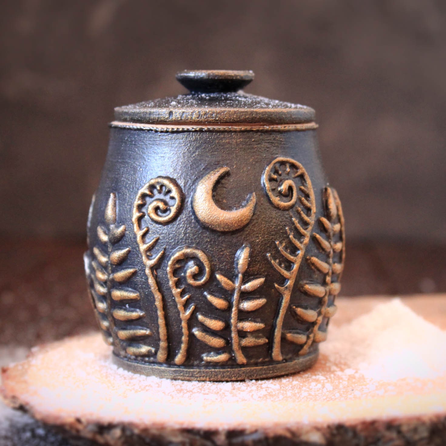 Wood salt cellar with lid Fiddlehead fern | Etsy